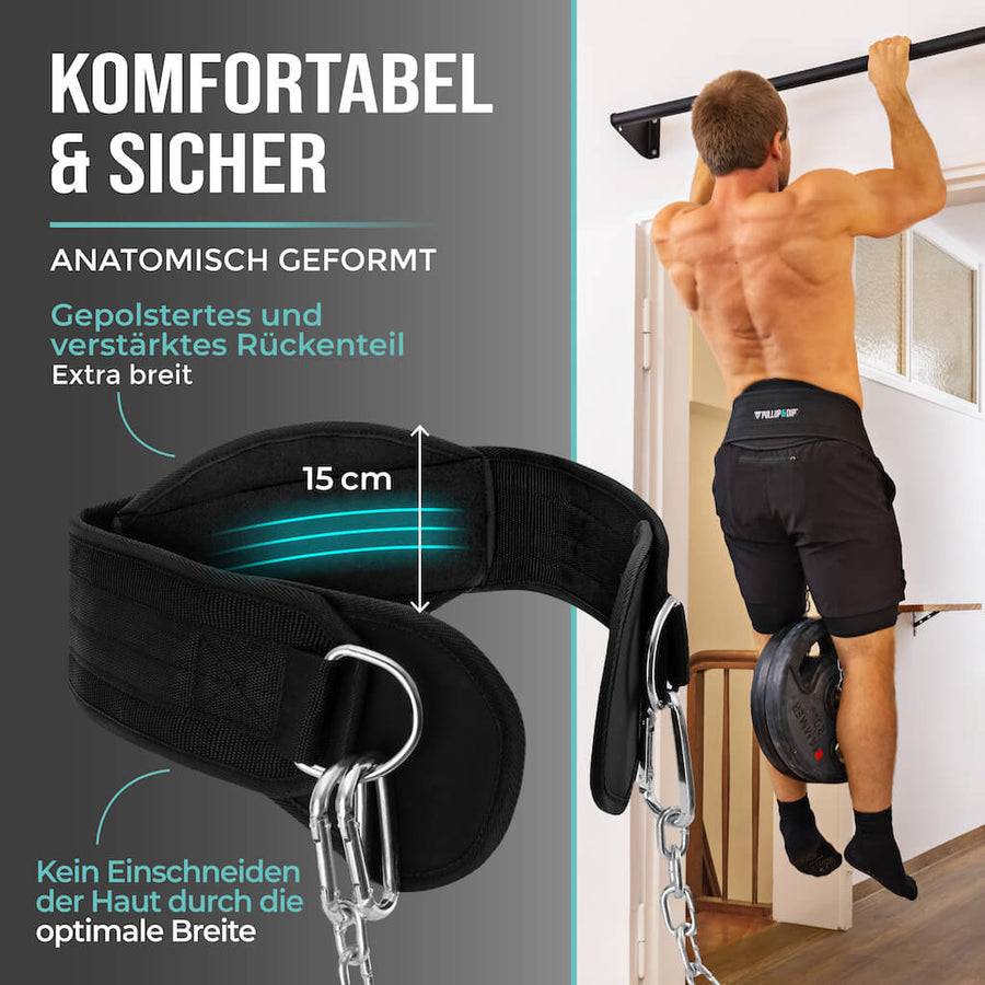 Premium Dip Belt with Chain, Carabiners and Unique Flaps.