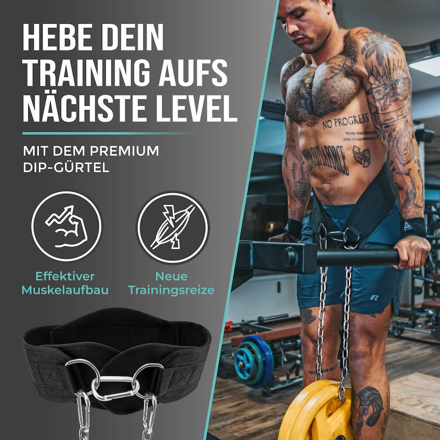 Premium Dip Belt with Chain, Carabiners and Unique Flaps.