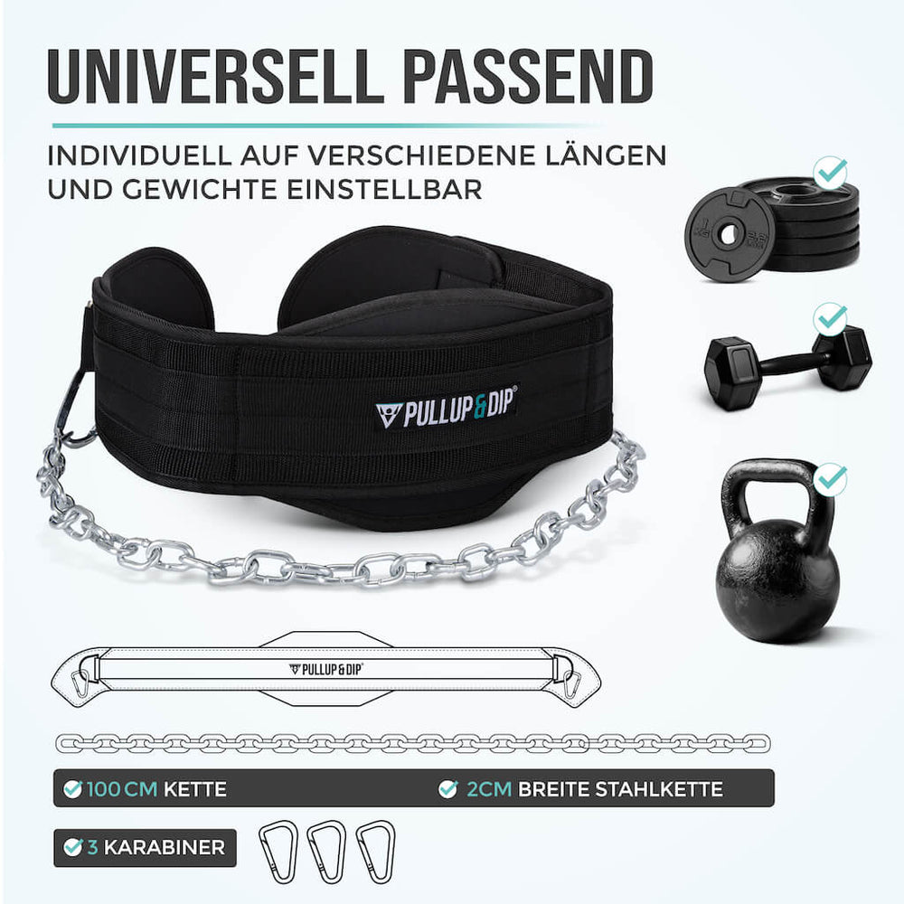 Premium Dip Belt with Chain, Carabiners and Unique Flaps.