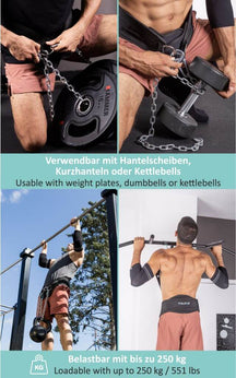 Premium Dip Belt with Chain, Carabiners and Unique Flaps.