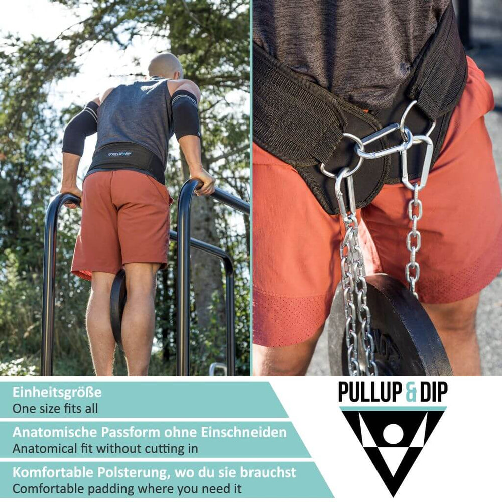 Premium Dip Belt with Chain, Carabiners and Unique Flaps.