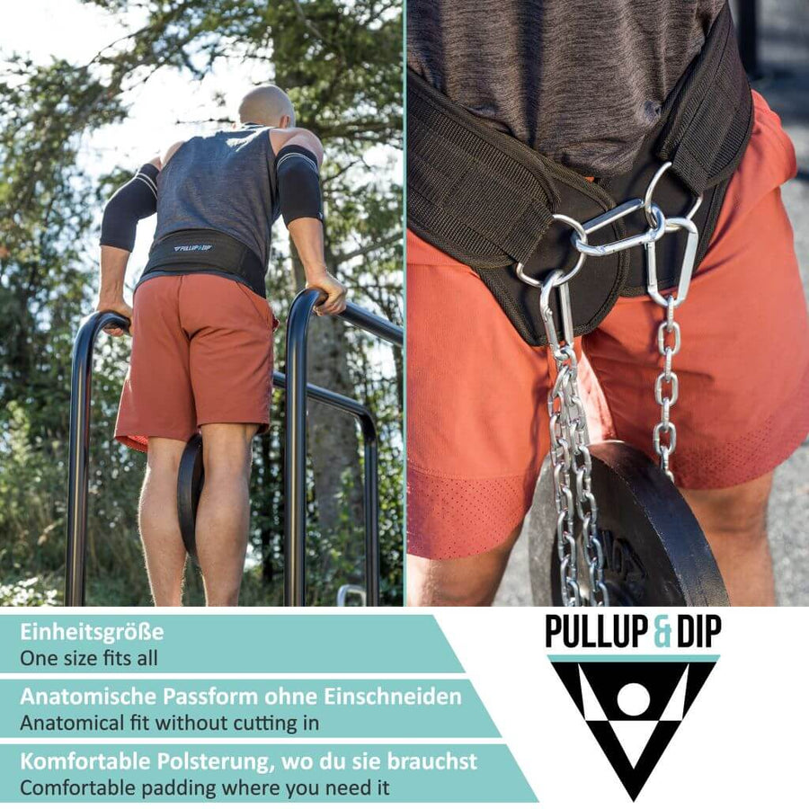 Premium Dip Belt with Chain, Carabiners and Unique Flaps.
