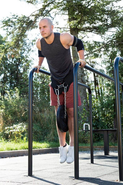 Premium Dip Belt with Chain, Carabiners and Unique Flaps.