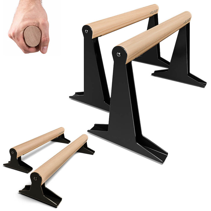 Wooden Parallettes With Ergonomic Handle - Low & Medium Parallettes