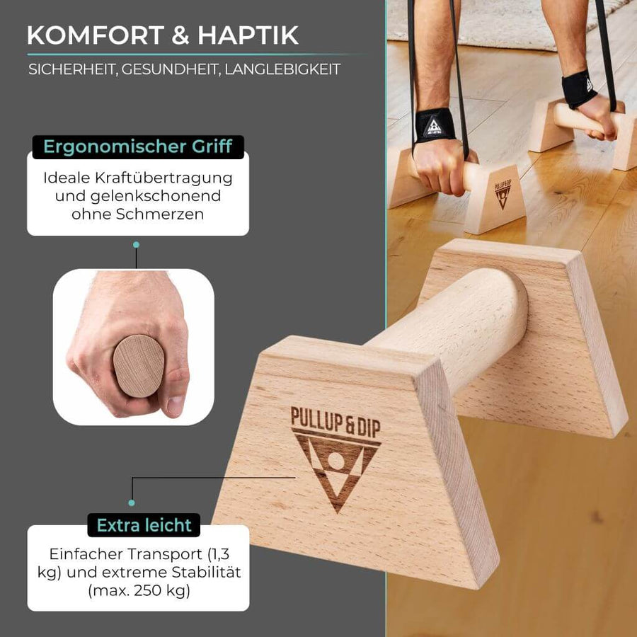 Wooden Push-up Handles With Ergonomic Handle incl. Wrist Wraps
