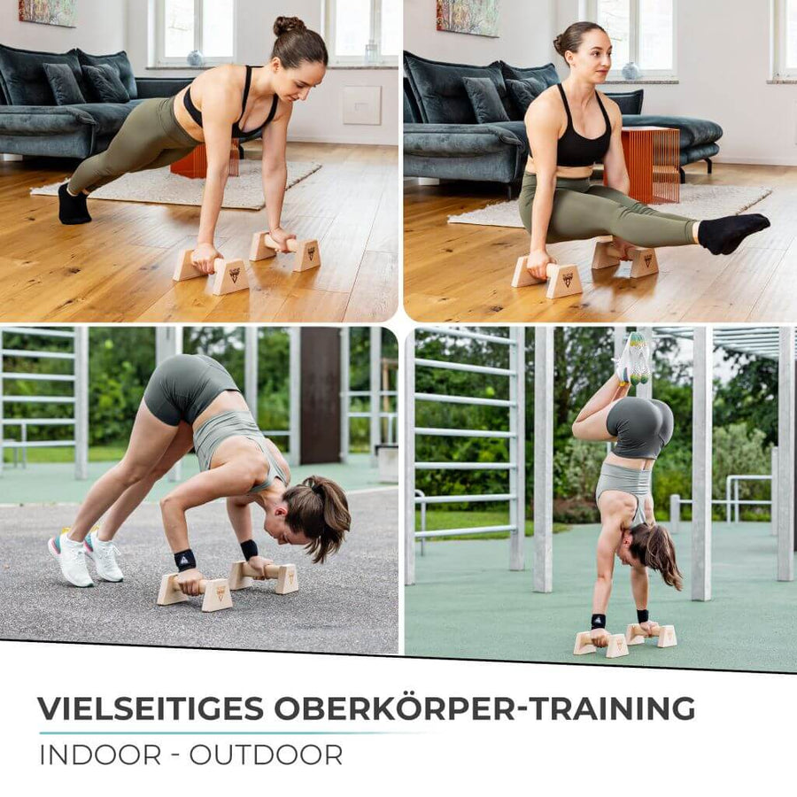 Wooden Push-up Handles With Ergonomic Handle incl. Wrist Wraps