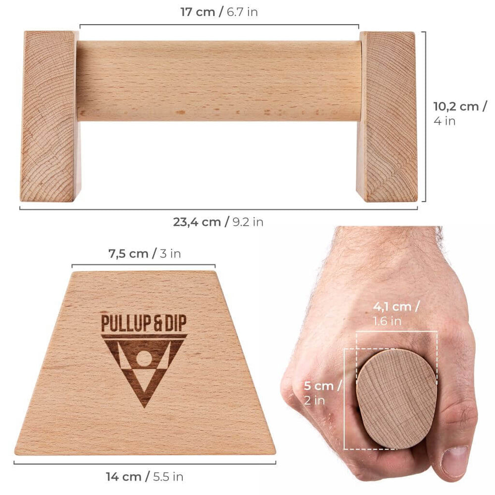 Wooden Push-up Handles With Ergonomic Handle incl. Wrist Wraps